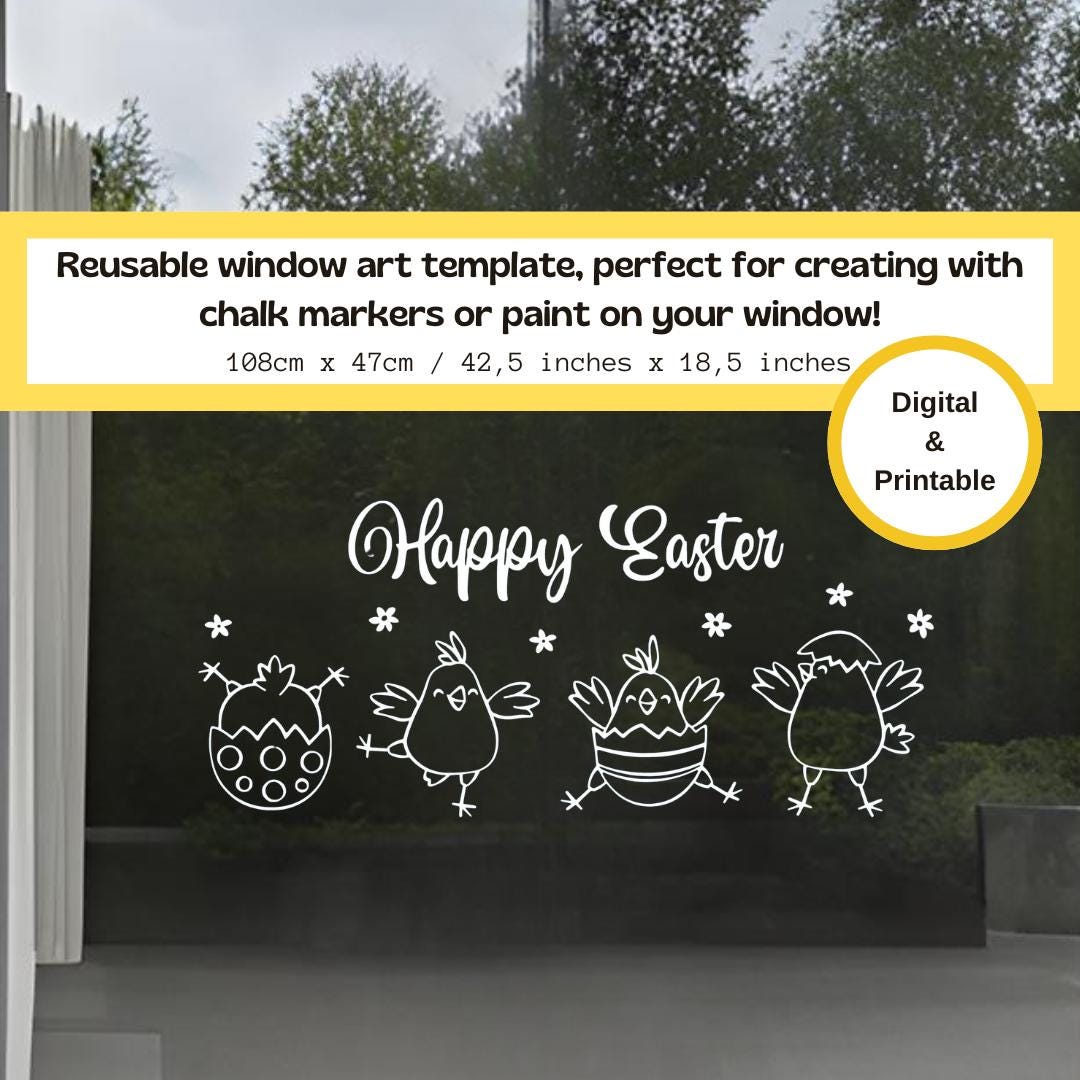 Happy Easter Window Art | Funny Easter Chicks | Reusable Stencil ...