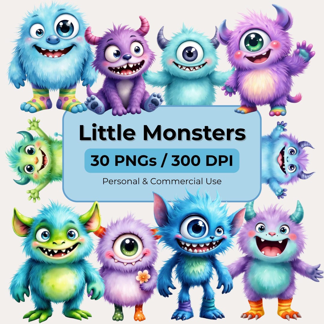 Little Monsters Clipart Bundle, Cute Digital PNG, Halloween Clipart ...
