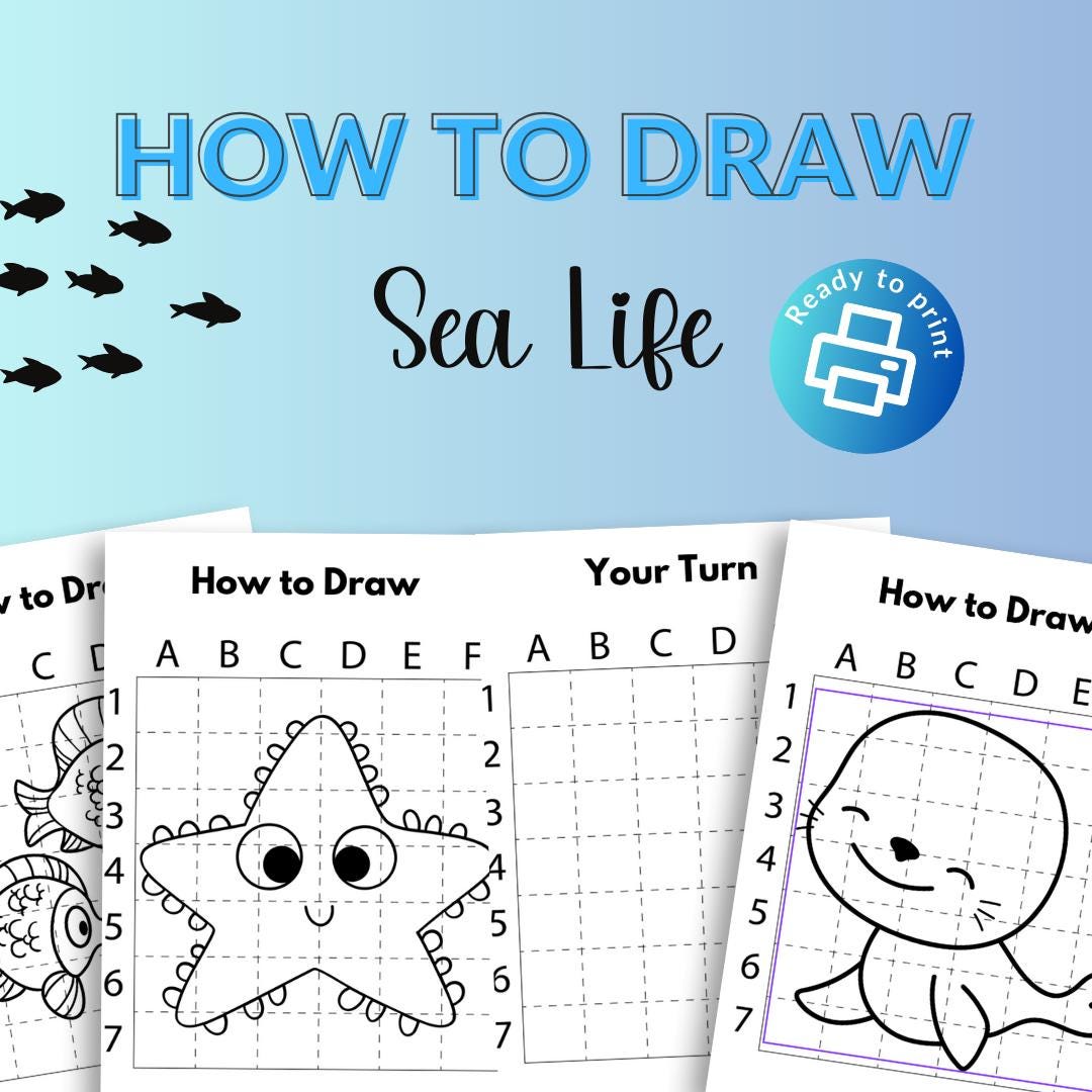 How to Draw Sea Life for Kids 43 Printable Pages Step by Step Drawing ...