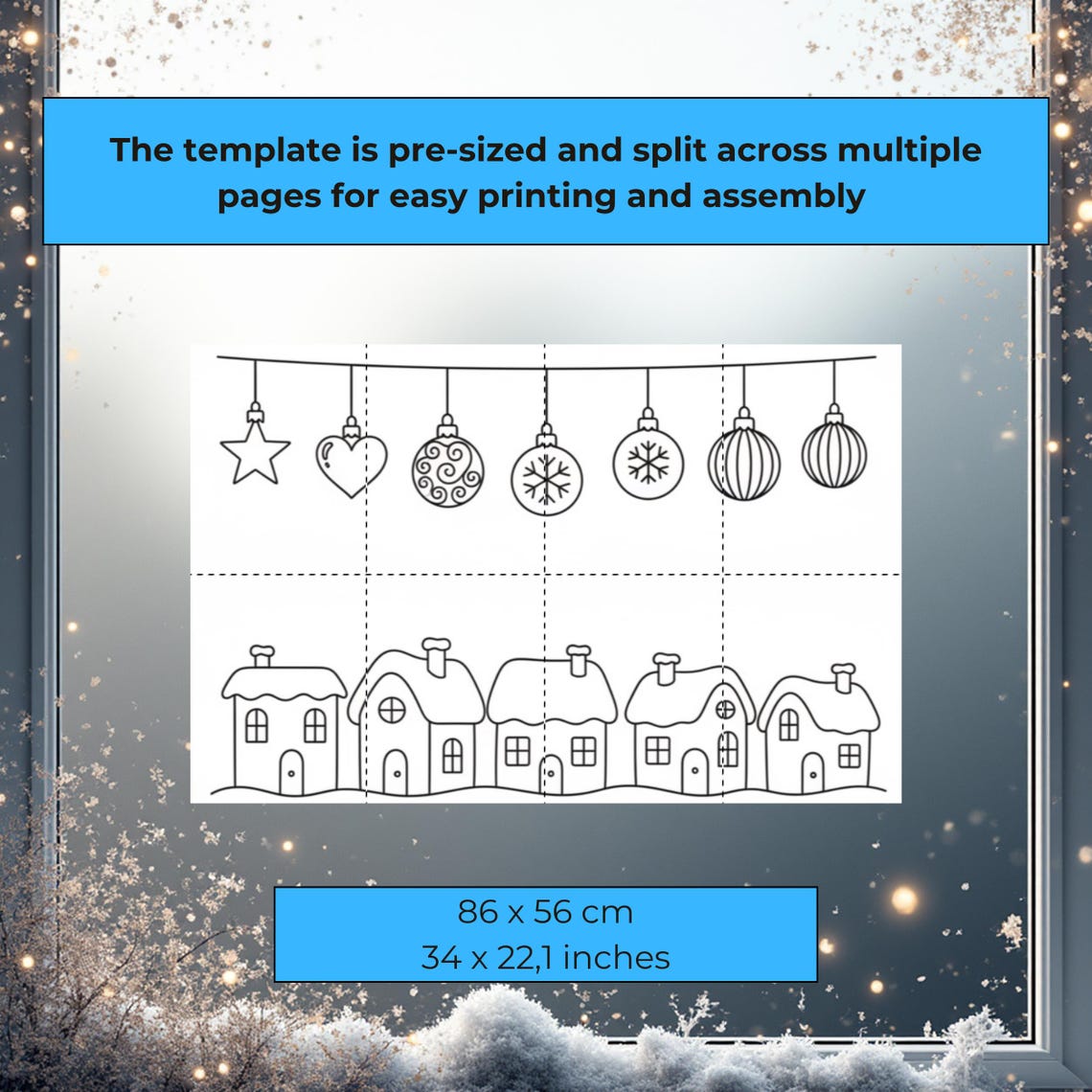 Chalk Marker Window Template – Winter Houses Christmas Garland ...
