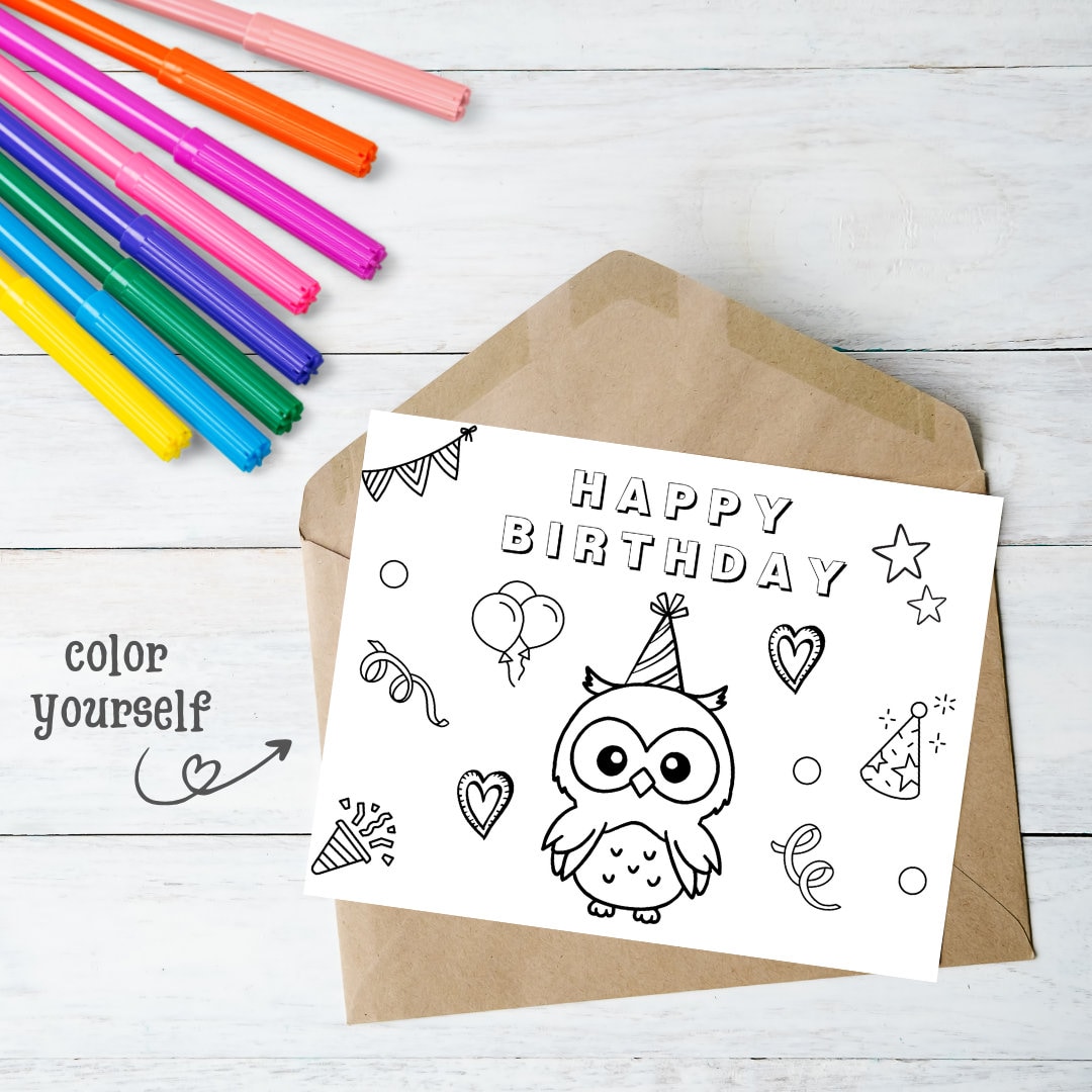 Happy Birthday Coloring Card Printable Card Digital Birthday Card ...