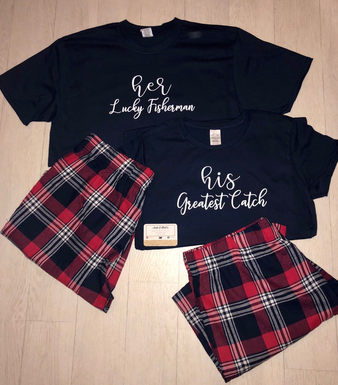 His & Hers Fishing Pjs, Navy Pjs, Personalised, Tartan Pyjamas, Gift ...