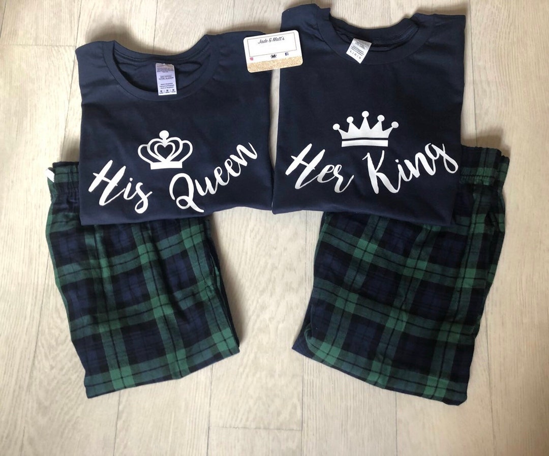 King & Queen Pjs His Queen Her King Matching Pjs Navy Pjs - Etsy