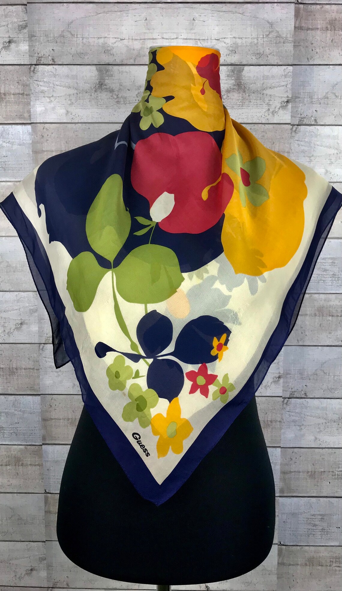 Free Shipping Guess silk scarf vintage ab17 size 30 x 30 | Etsy