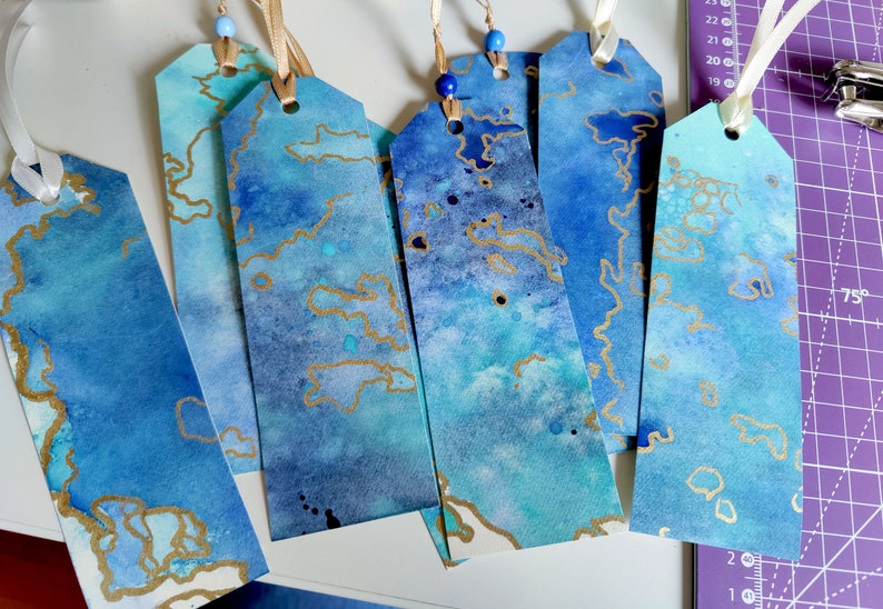 Hand Painted Bookmarks Blue Golden Original Art Gift Bookmark ...