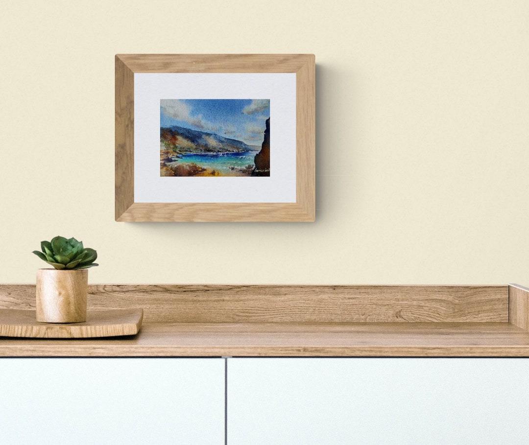 Greece Beach Mini Painting Original Watercolor, Cefalonia Ocean Sea ...