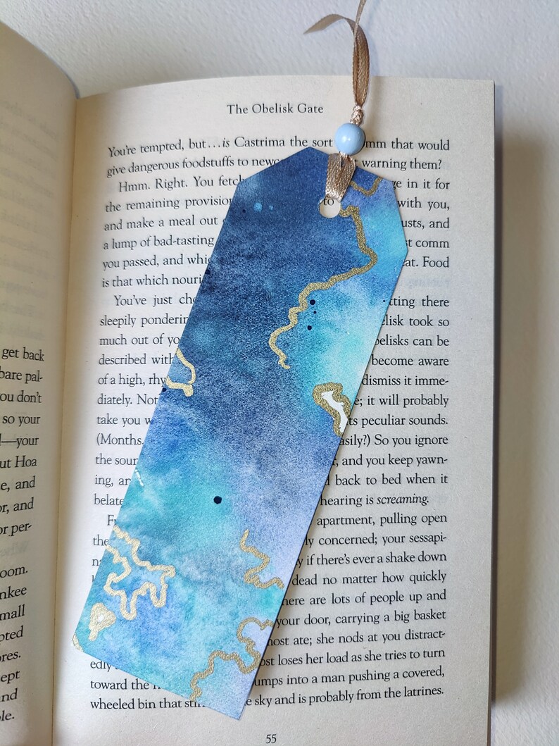Hand Painted Bookmarks Blue Golden Original Art Gift Bookmark ...