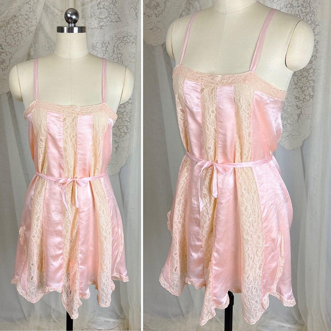 Vintage 1920's Baby Pink Silk Step-in Chemise With Ivory Cotton Lace ...