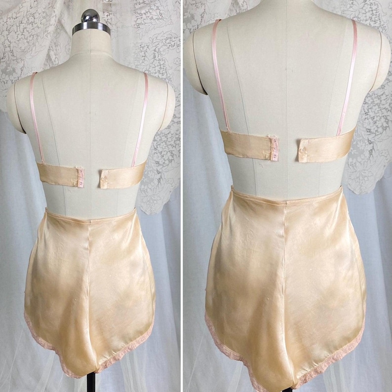 Vintage 1930's Golden Champagne Silk Bralette & Tap Pants Lingerie Set ...