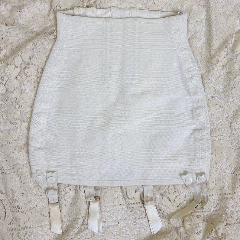 Vintage 1950s Girdle - Bright White Embroidered Rayon Satin, Deadstock ...