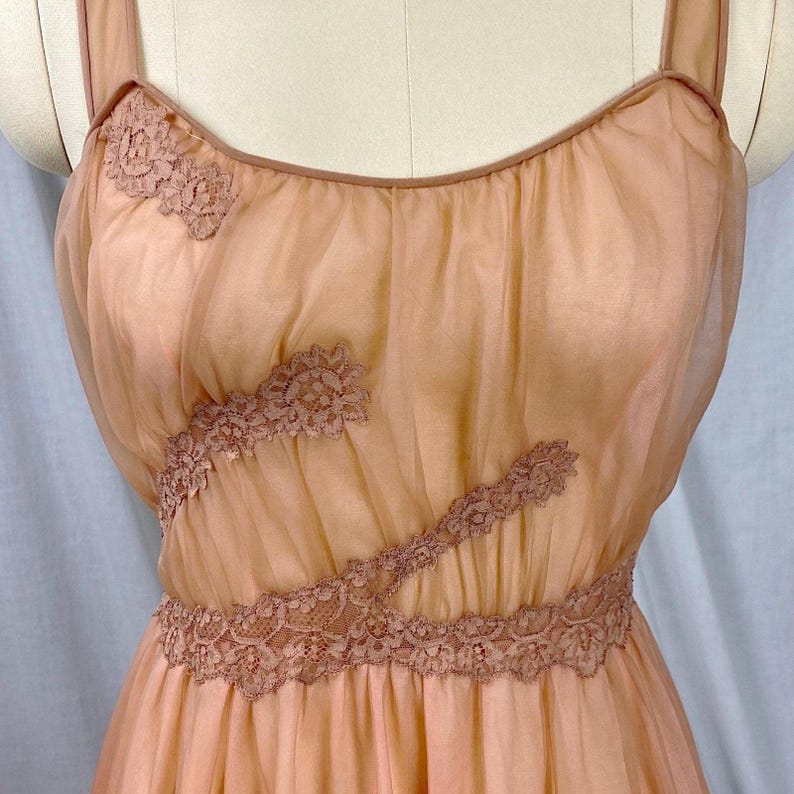 Vintage 1950's - 1960's Sheer Mocha Brown Nylon Babydoll Nightgown With ...