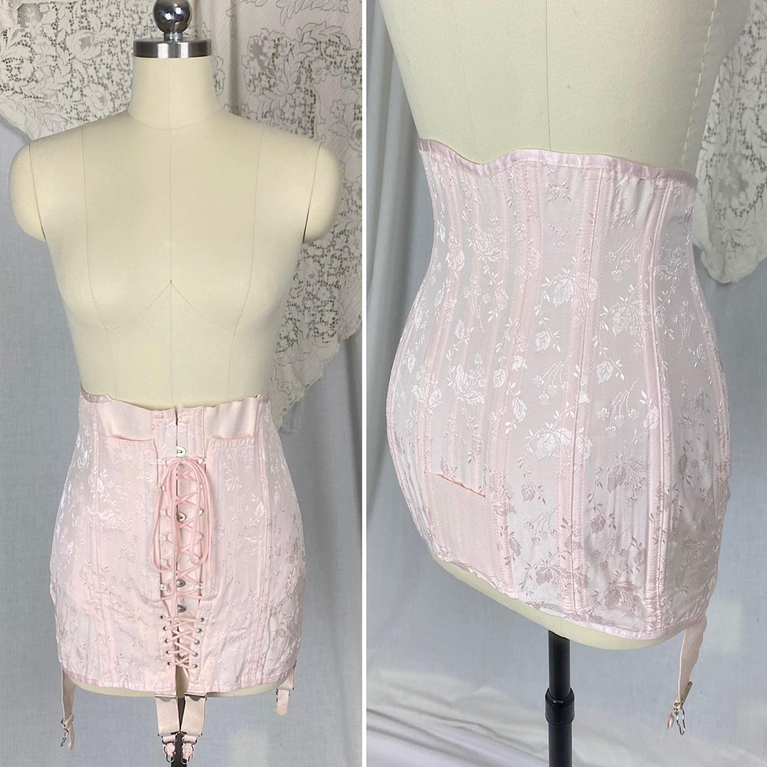 Vintage 1950's Pink Rayon Satin Damask Girdle With Corset Lacing by P.N ...