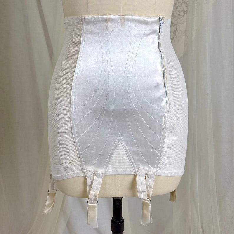 Vintage 1950s Girdle - Bright White Embroidered Rayon Satin, Deadstock ...