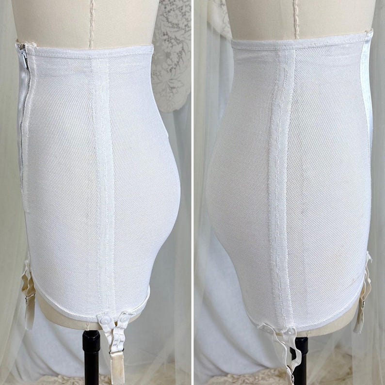 Vintage 1950s Girdle - Bright White Embroidered Rayon Satin, Deadstock ...