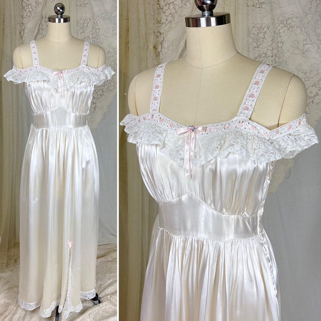 Vintage 1930's - 1940's Nightgown and Bed Jacket Set - Pearl White ...