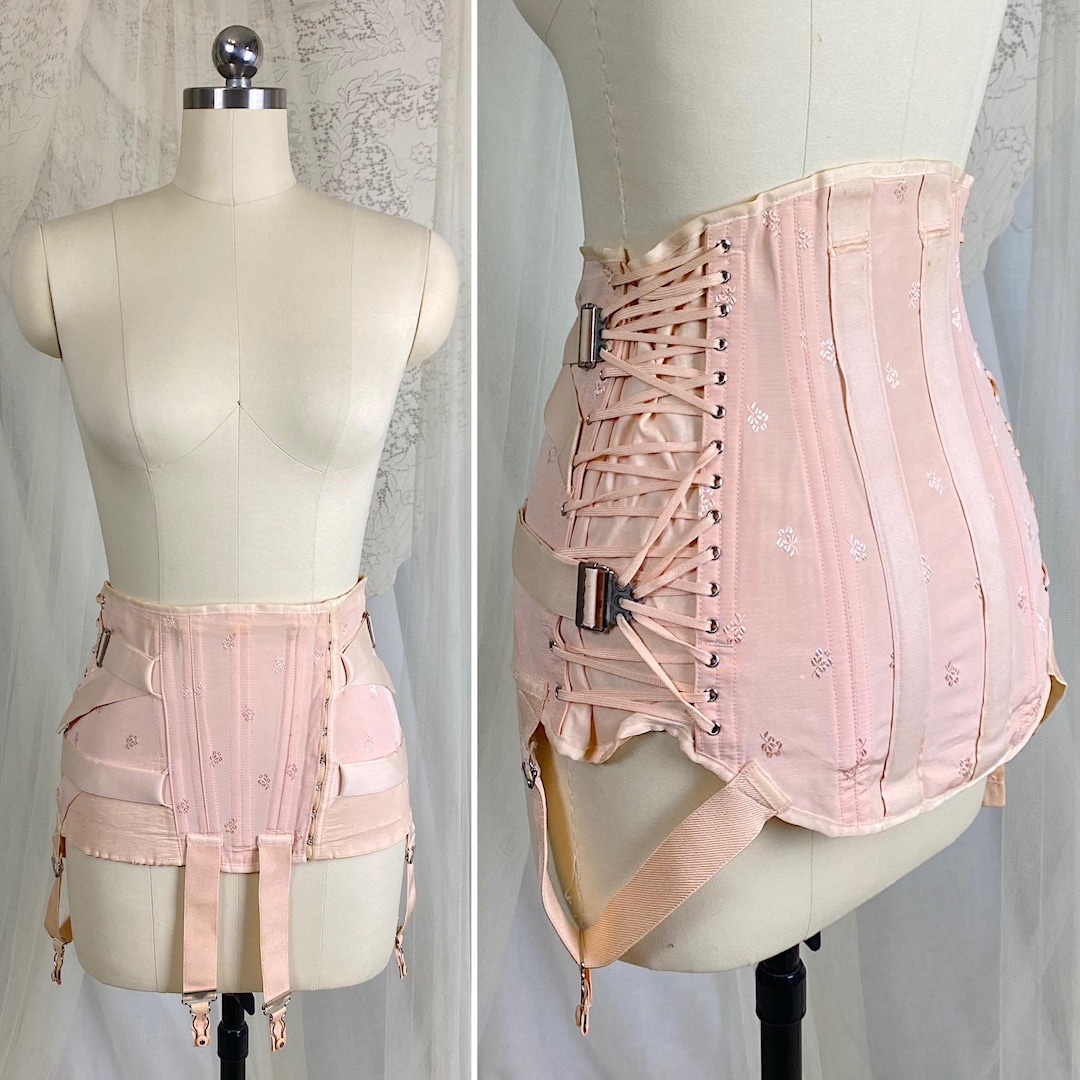 Vintage 1940's Girdle - Candy Pink Rayon Blend With Floral Satin Damask ...