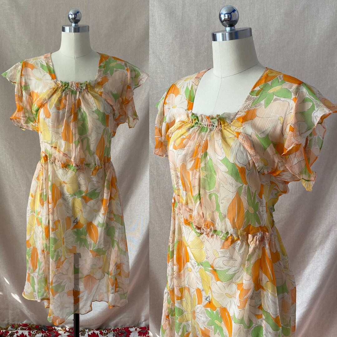 Vintage 1920's Dress Very Sheer Spring Floral Print Silk - Etsy
