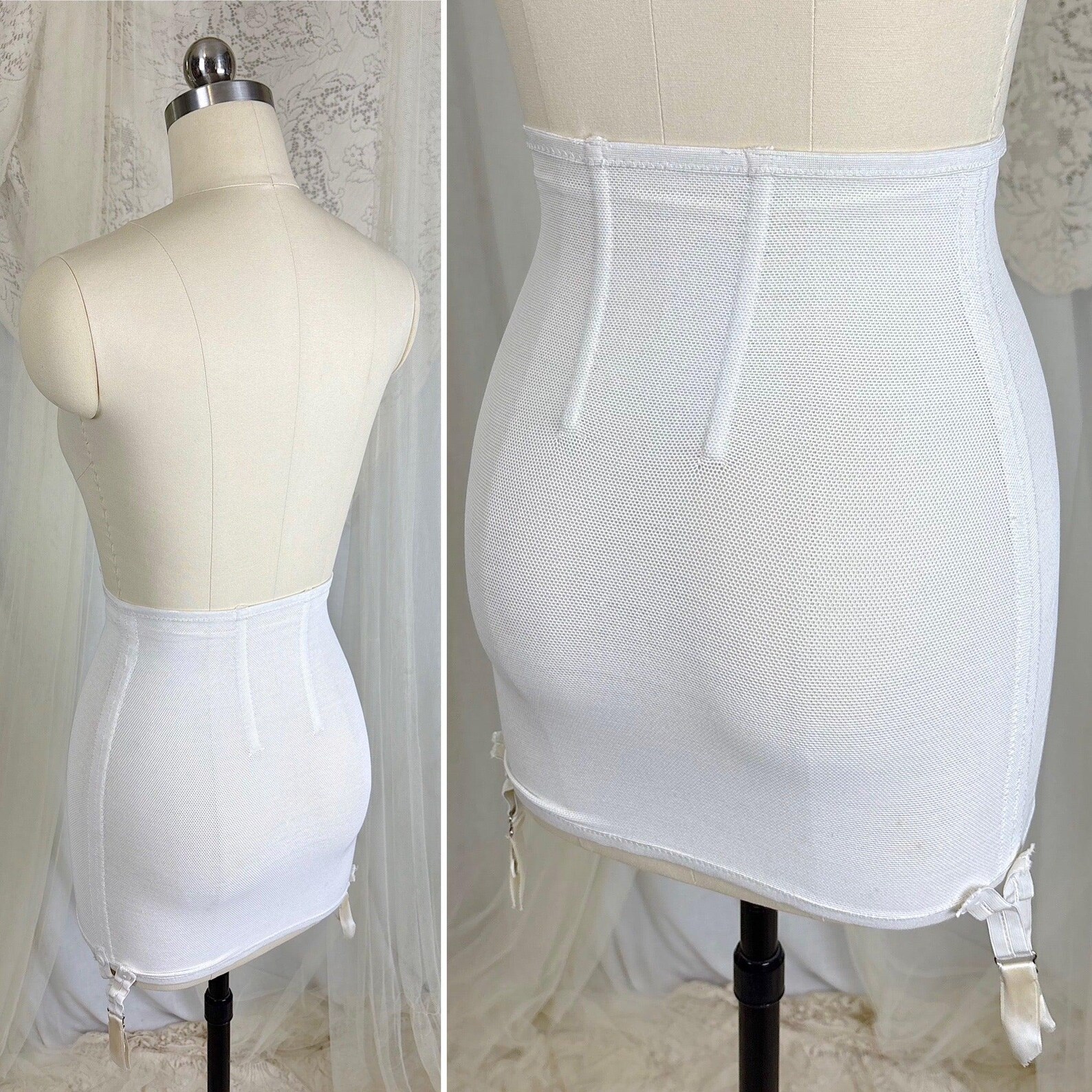 Vintage 1950's Girdle - Bright White Embroidered Rayon Satin With ...