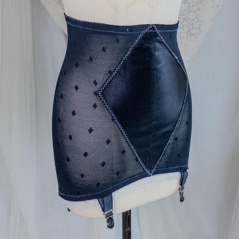 Vintage 1950's Girdle - Black Diamond Print Mesh With Ruffled White ...