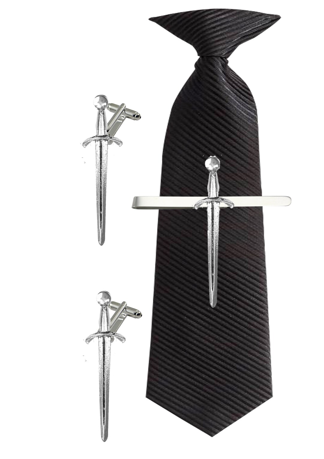 H3 Archer’s Sword 6.2x1.4cm English Pewter Cufflinks Tie Slide Sets Tie ...