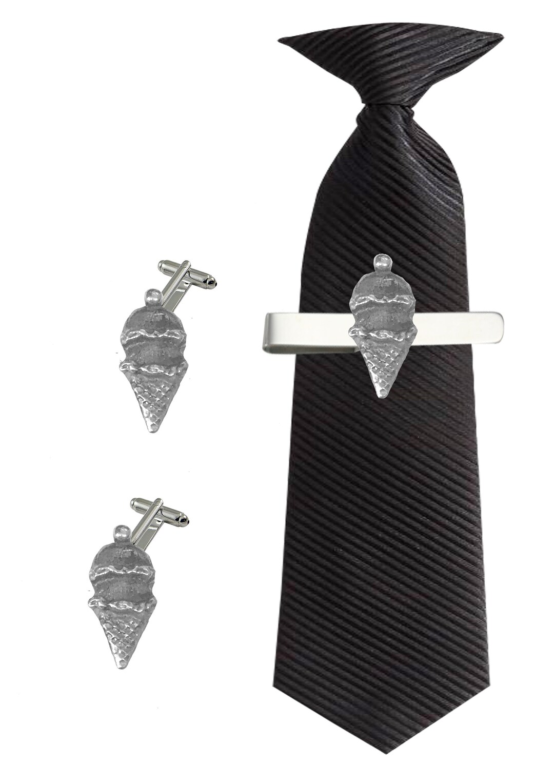 2 Scoop Ice Cream Cone TG51 Fine English Pewter Cufflinks Tie Slide ...