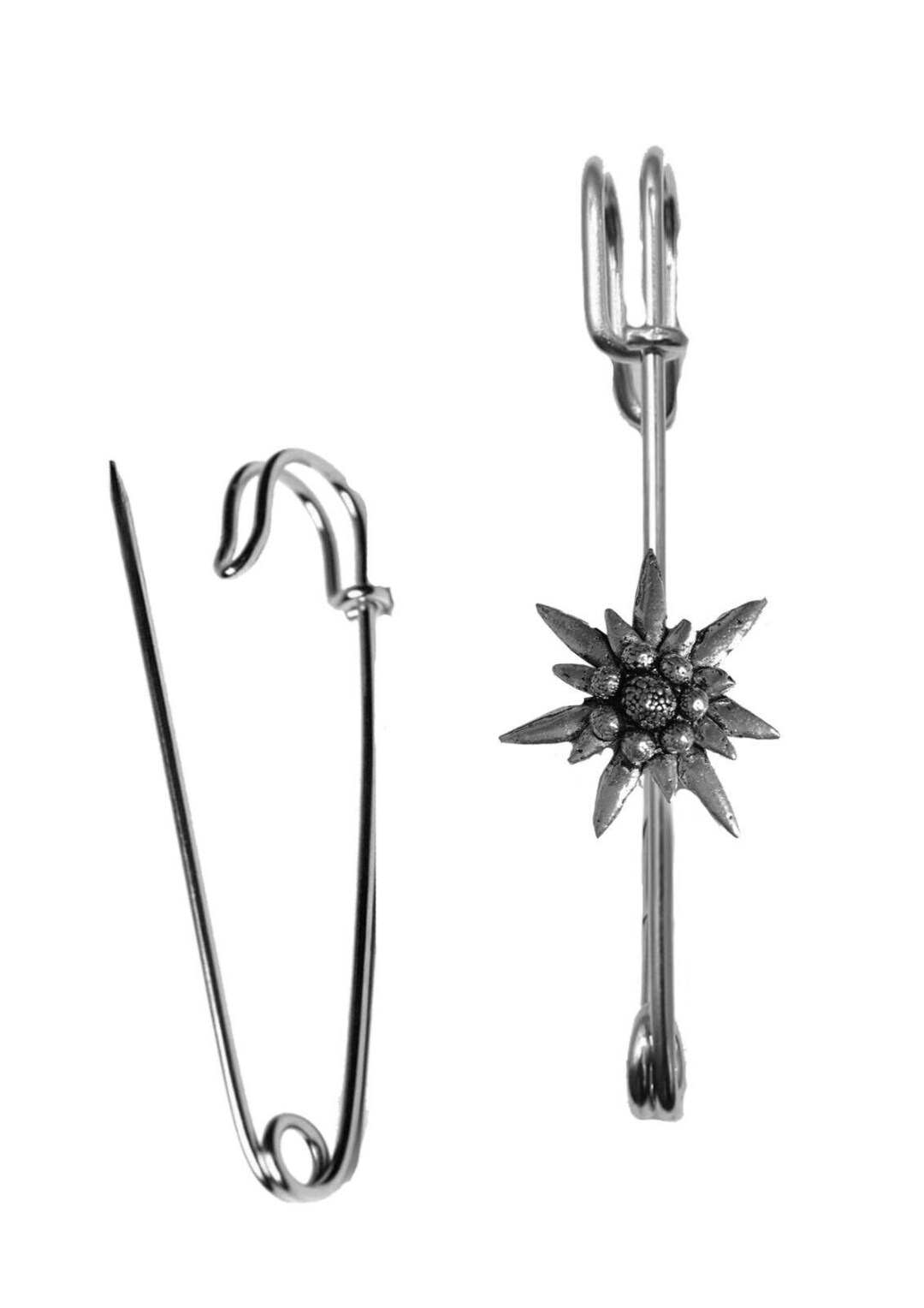 C1 Large Edelweiss Scarf , Brooch and Kilt Pin Pewter 3" 7.5 Cm Made ...