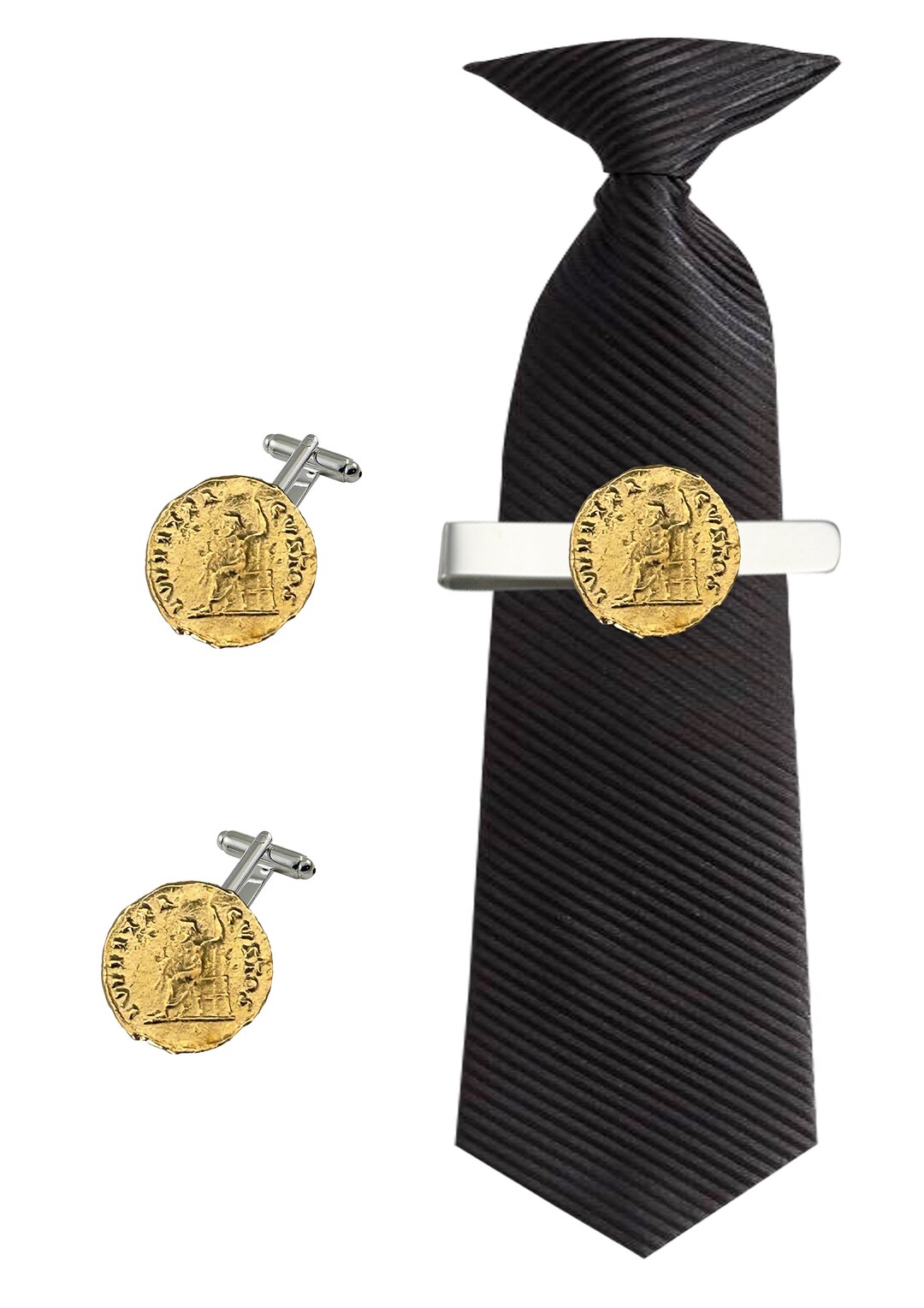 WC57 Aureus of Nero Reverse Side Gold Gild Cufflinks Tie Slide Pins ...
