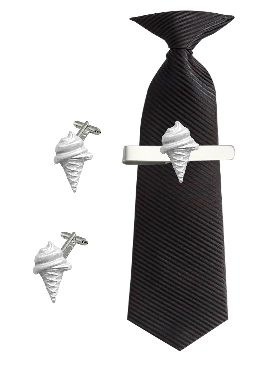 TG60 Whippy Ice Cream Cone English Pewter Cufflinks Tie Slide Sets Tie ...