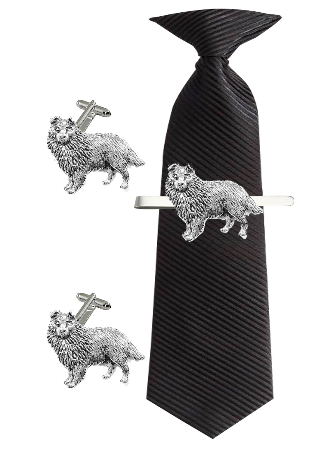 D10 Shetland Sheepdog Dog Sheltie English Pewter Cufflinks Tie Slide ...