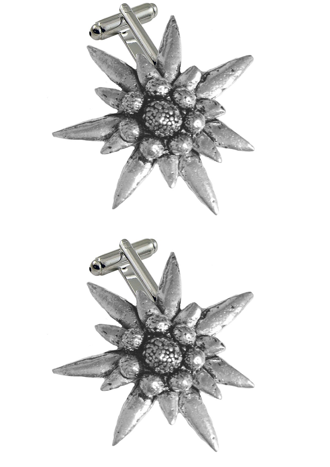 C1 Large Edelweiss 3.5cm English Pewter Cufflinks Tie Slide Sets Tie ...