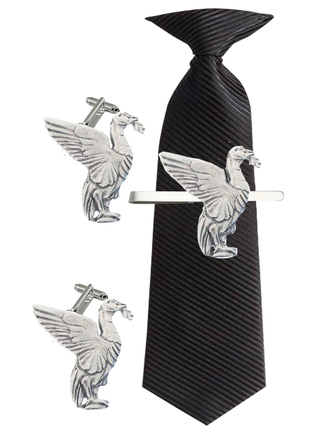 PP Liverpool Liver Bird 4x3cm English Pewter Cufflinks Tie Slide Sets ...
