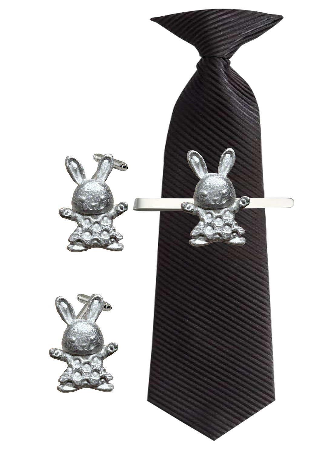 FT490 Cute Bunny Rabbit English Pewter Cufflinks Tie Slide Sets Tie Pin ...