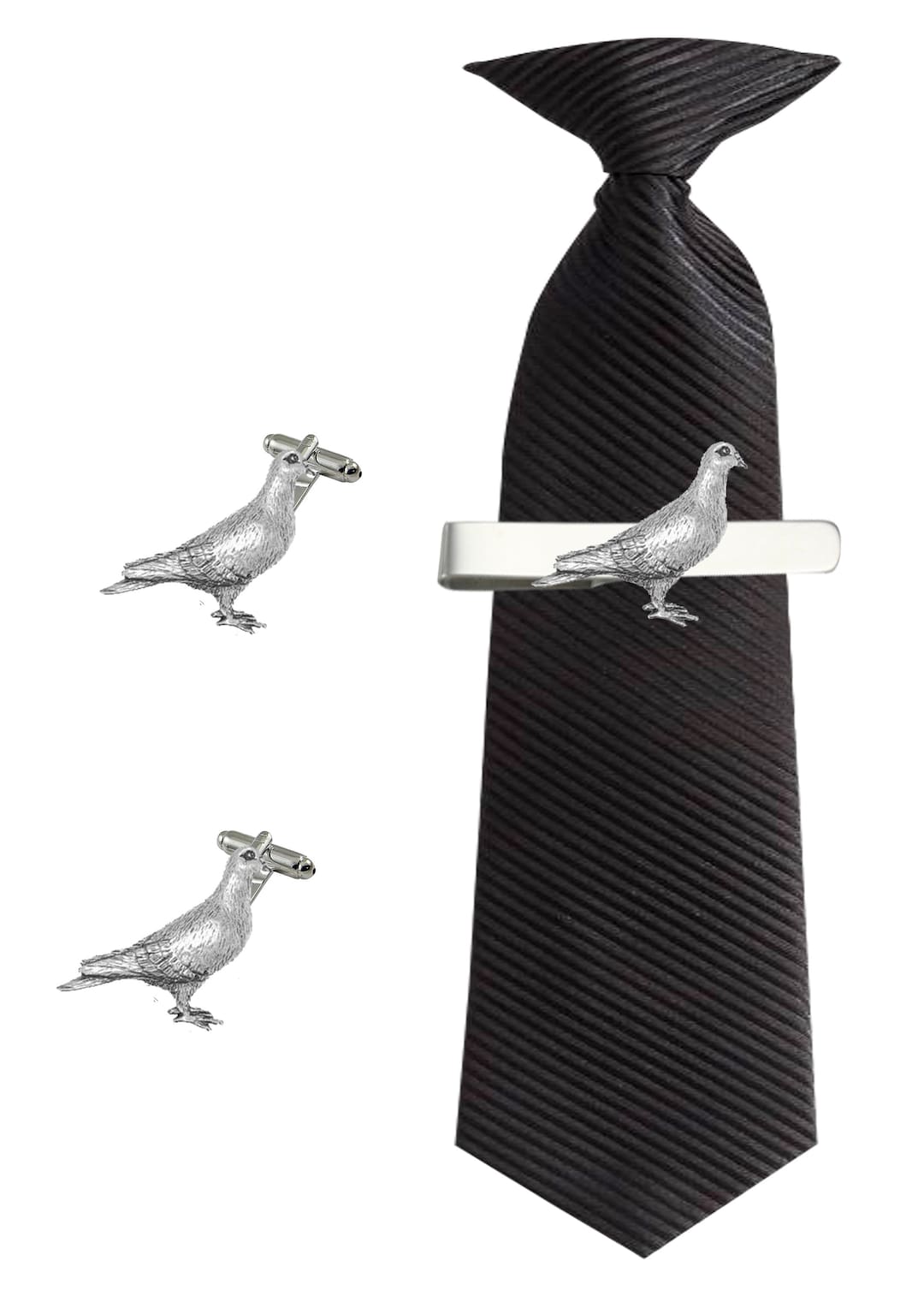 Pp-b04 Pigeon 3.5x1.5cm English Pewter Cufflinks Tie Slide Sets Tie Pin ...