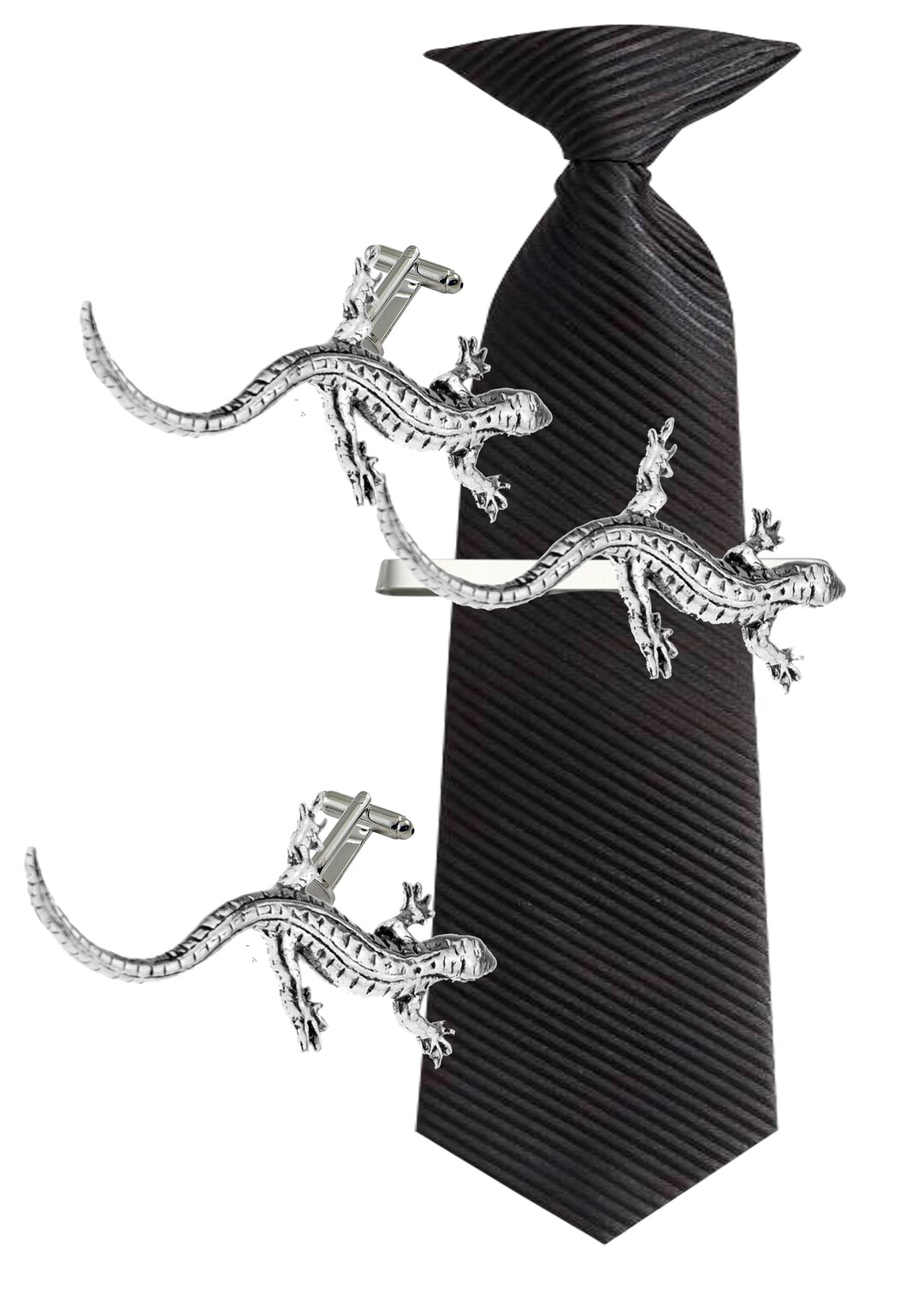 C8 Lizard 5x2.5cm English Pewter Cufflinks Tie Slide Sets Tie Pin Bolo ...