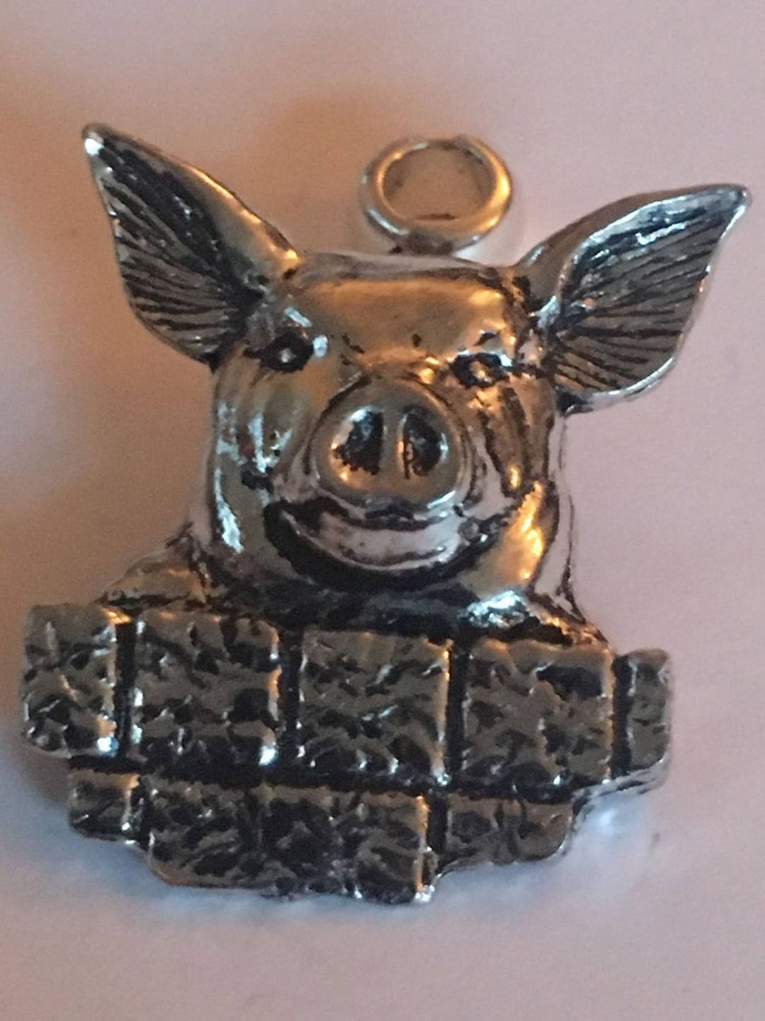 Pig Looking Over the Wall With 5mm Bail to Fit Pendant Charm Bracelet ...