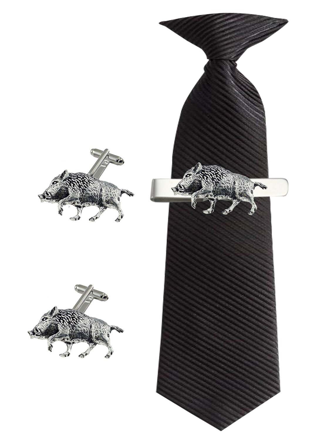 A71 Wild Boar Fine English Pewter Cufflinks Tie Slide Sets Tie Pin Kilt ...