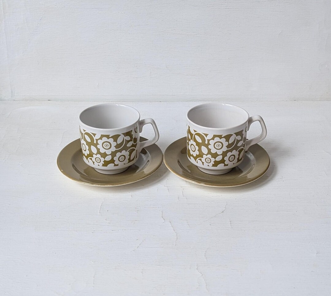 Tams, Homestead Peony Coffee Mugs and Saucers, Vintage, Sold in Pairs ...