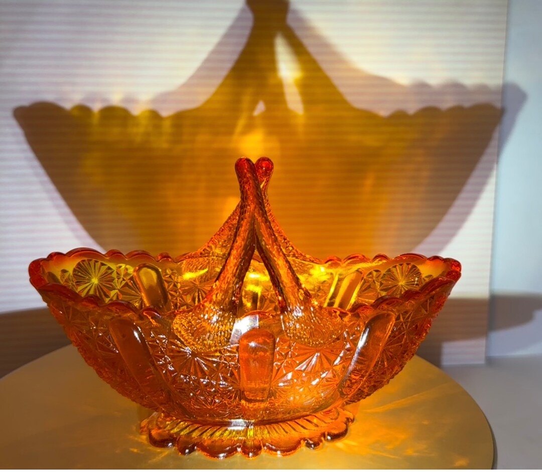 Vintage 1960s Fenton Amberina Basket, Daisy and Button Pattern, Split ...