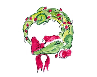 Gator Christmas Tree, Christmas, Louisiana, Gator, Alligator, Artzee - Etsy