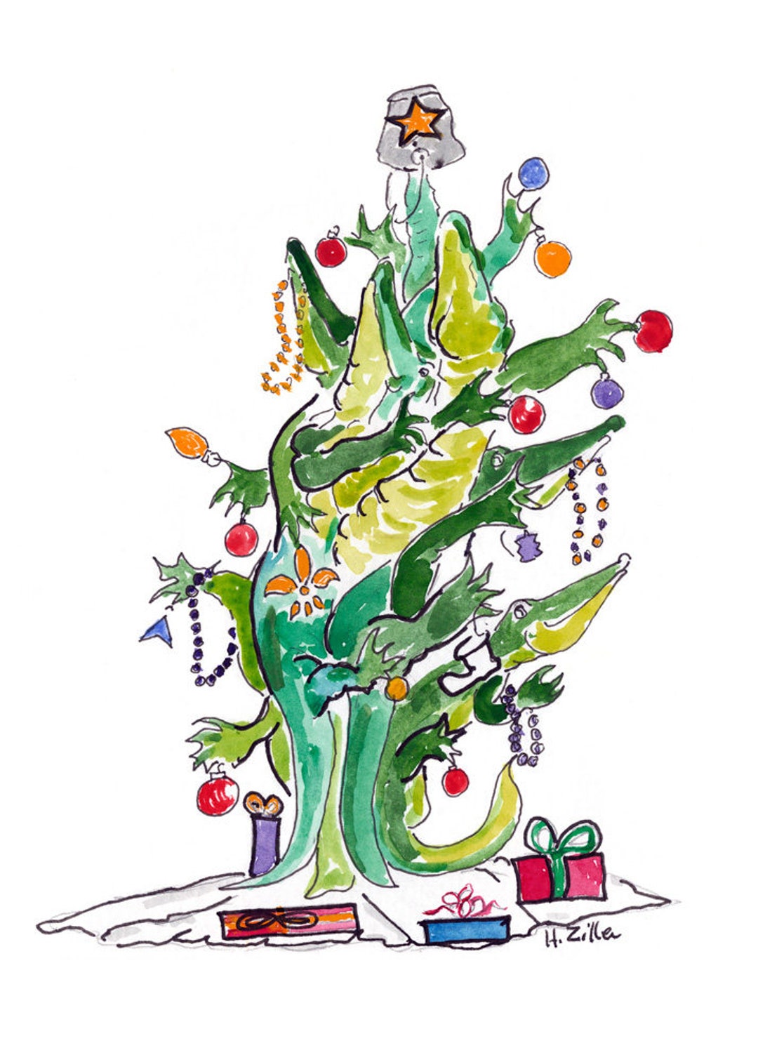 Gator Christmas Tree, Christmas, Louisiana, Gator, Alligator, Artzee - Etsy