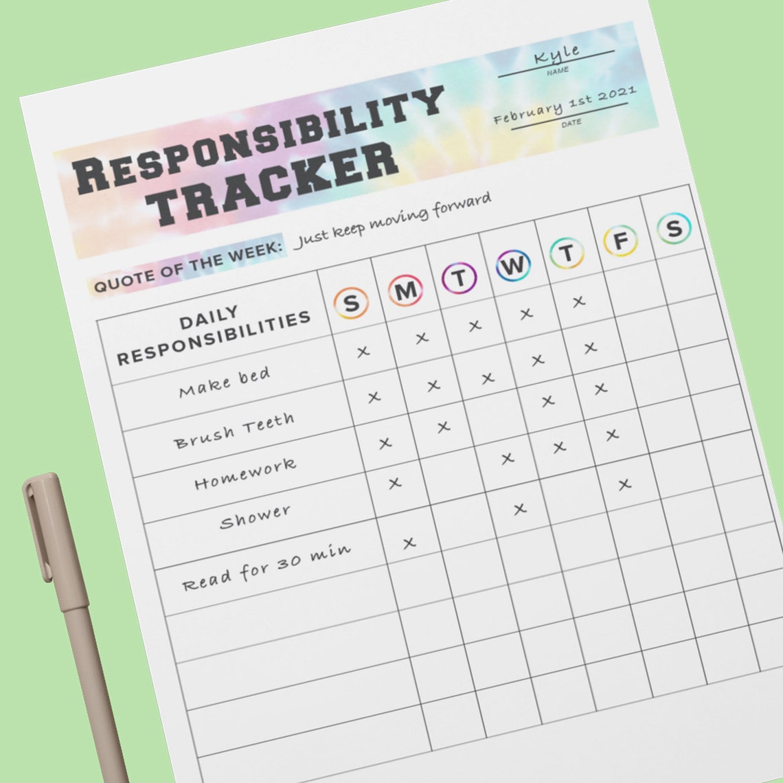 Responsibility Tracker, Printable Chores for Kids, Child Responsibility ...