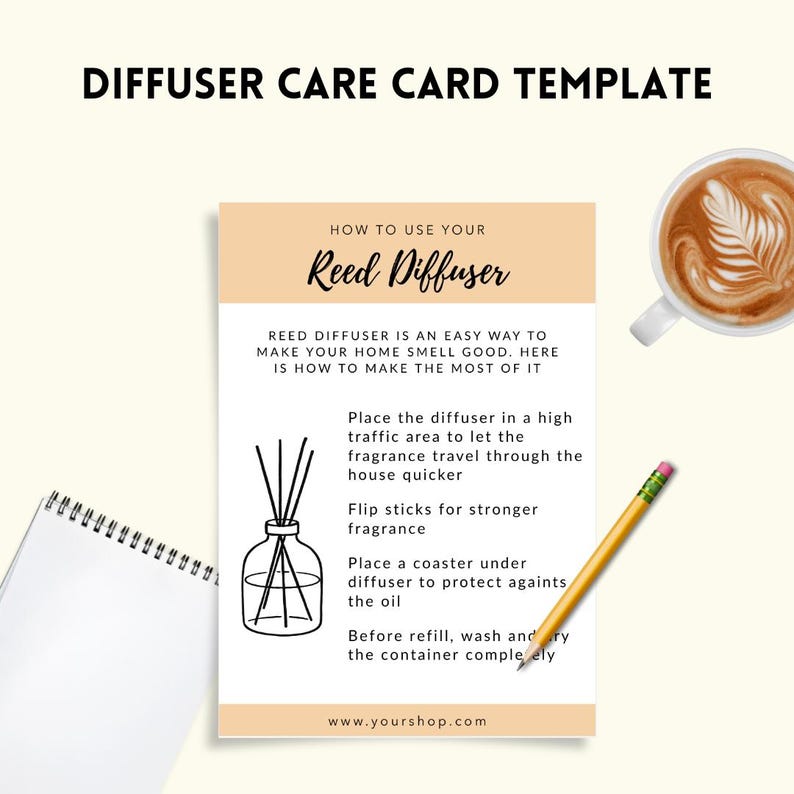Reed Diffuser Care Card Template | Room Diffuser Guide | Reed Diffuser ...