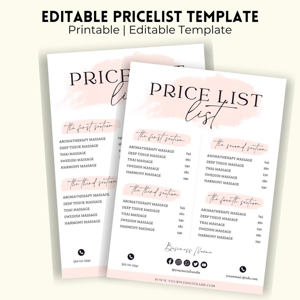 Editable Price List Template | Salon Price List | Service Menu for ...