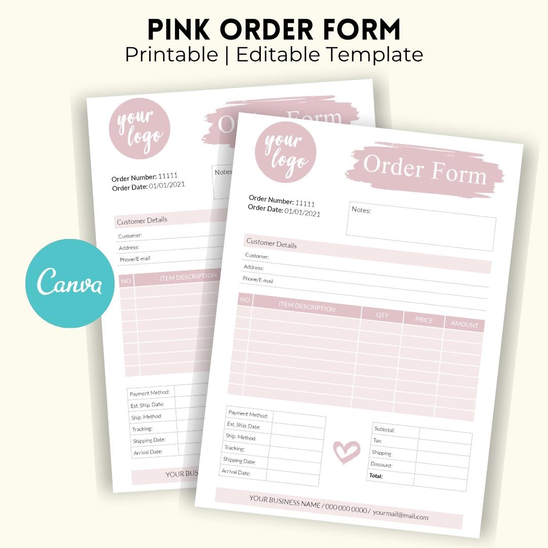 Minimalist Pink Order Form Template | Small Business Order Form | Pink ...