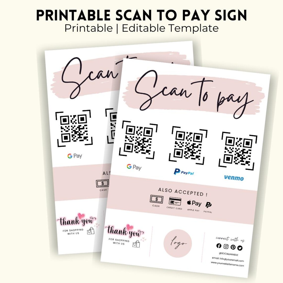 Scan to Pay Sign Template | Editable Canva Template | Editable QR Code ...