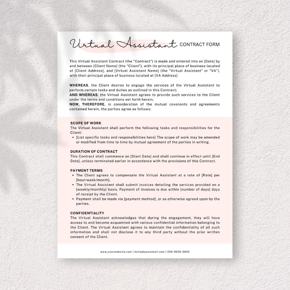 Virtual Assistant Contract Template | Personal Assistant Contract ...
