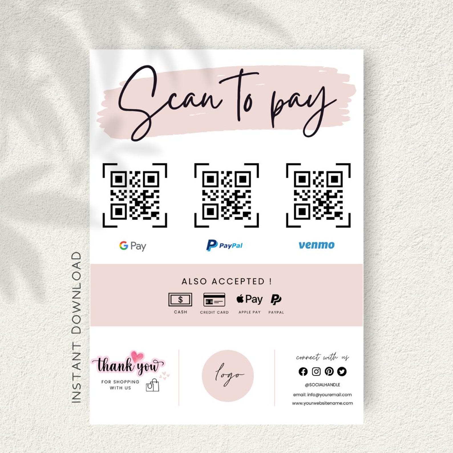 Scan to Pay Sign Template | Editable Canva Template | Editable QR Code ...
