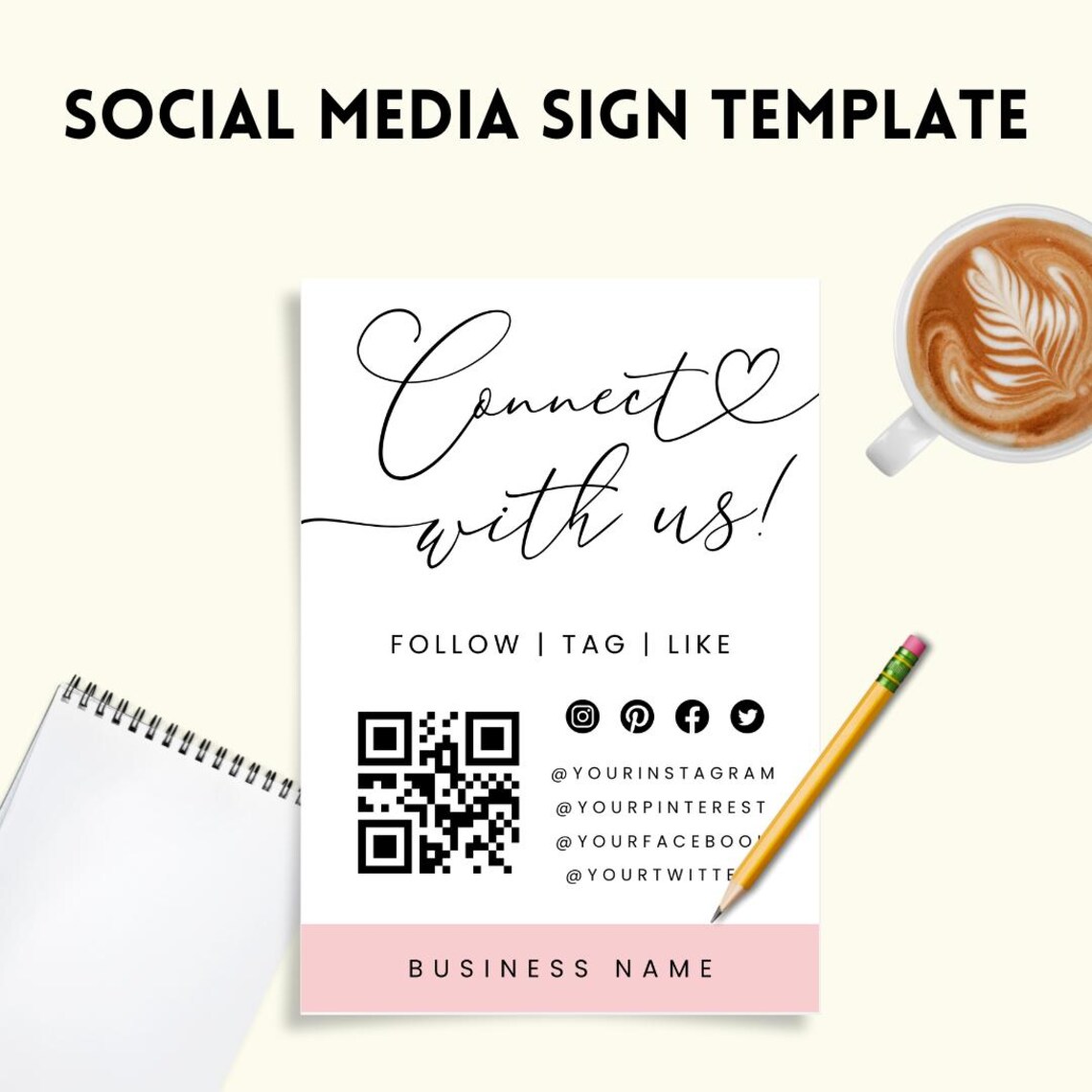 Social Media Sign Template | Printable Connect With Us Sign | Custom ...