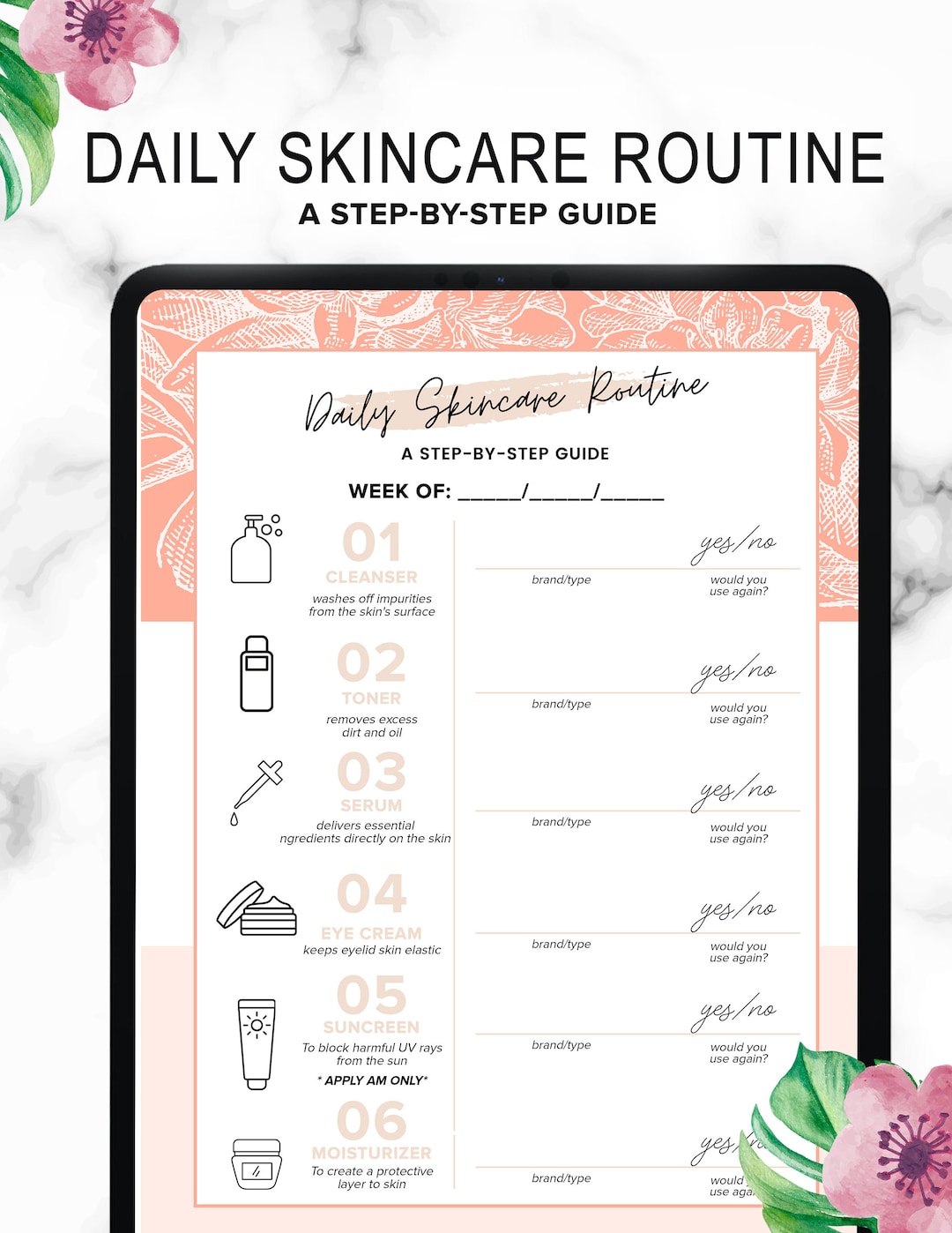 Skincare Planner, Morning and Night Skincare Routine, Printable Beauty ...