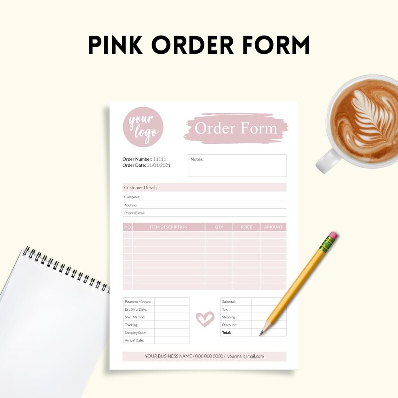 Minimalist Pink Order Form Template | Small Business Order Form | Pink ...